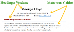 Tip: It is recommended to use Verdana or Tahoma to create impactful CV ...