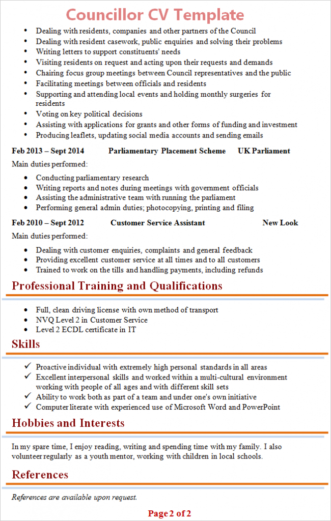 ESOL :: English for Speakers of Other Languages: Councillor CV Template